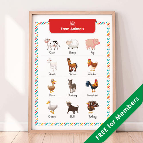 Educational Downloadable Poster: Farm Animals (English) - Besige Breintjies